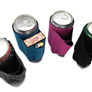 Beer Can Chuggie With Two Pockets, Holds Phone, Keys and Accessories, 3mm Thick Neoprene (Assorted, 4 Pack)