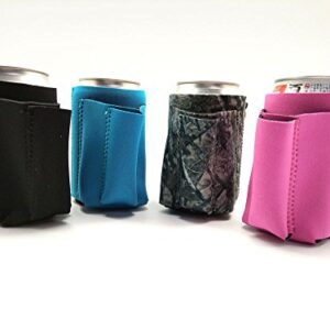 Beer Can Chuggie With Two Pockets, Holds Phone, Keys and Accessories, 3mm Thick Neoprene (Assorted, 4 Pack)