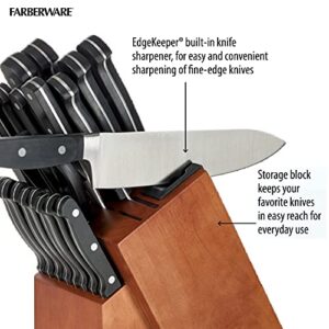 Farberware Forged Triple Rivet Kitchen Knife Block Set with Built-In Knife Sharpener, 21-Piece Set, High-Carbon Stainless Steel Knife Set Includes Meat Cleaver, Carving Fork and 8 Steak Knives, Cherry