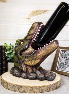 ebros large prehistoric dinosaur t-rex head wine bottle holder 10.75" tall caddy figurine jurassic era trex statue kitchen and dining decor party hosting prop tyrannosaurus rex dinosaurs