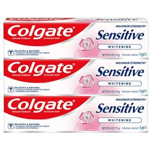 colgate whitening toothpaste for sensitive teeth, enamel repair and cavity protection, fresh mint gel, 6 oz (pack of 3)