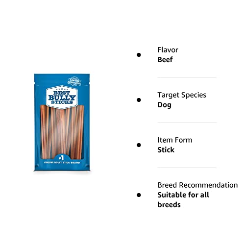 Best Bully Sticks 12 Inch All-Natural Bully Sticks for Dogs - 12” Fully Digestible, 100% Grass-Fed Beef, Grain and Rawhide Free | 12 Pack