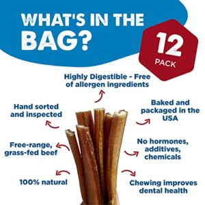 Best Bully Sticks 12 Inch All-Natural Bully Sticks for Dogs - 12” Fully Digestible, 100% Grass-Fed Beef, Grain and Rawhide Free | 12 Pack