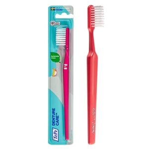 tepe denture care denture brush, adult denture-cleaner toothbrush for full or partial dentures