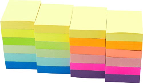 4A Sticky Notes,1 1/2 x 2 Inches,Small Size,The Adhesive On Shorter Side,Neon Assorted,Self-Stick Notes,100 Sheets/Pad,24 Pads/Box,4A 301x24