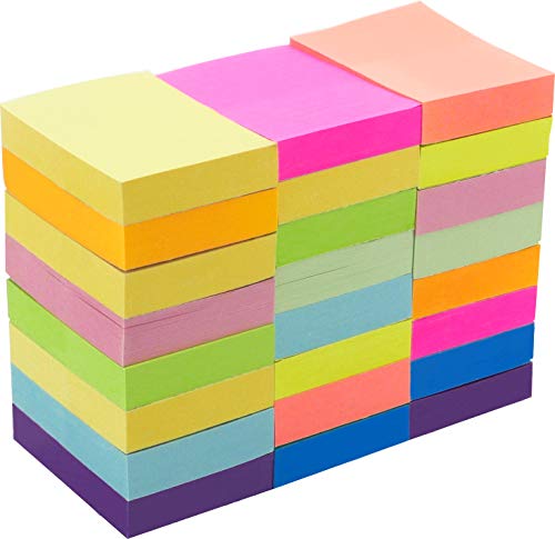 4A Sticky Notes,1 1/2 x 2 Inches,Small Size,The Adhesive On Shorter Side,Neon Assorted,Self-Stick Notes,100 Sheets/Pad,24 Pads/Box,4A 301x24