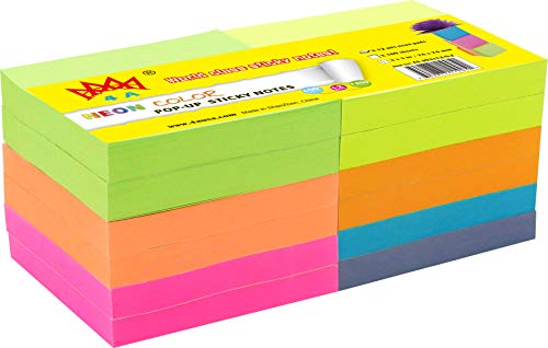 4A Sticky Pop-up Notes,3 x 3 Inches,Neon Assorted,Self-Stick Notes,100 Sheets/Pad,12 Pads/Pack,4A 303x12-N-Z