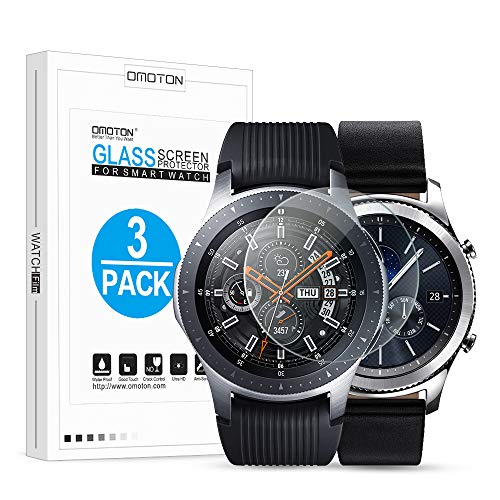 OMOTON Tempered Glass Screen Protector Compatible Samsung Galaxy Watch 46mm (2018) & Gear S3 [3 Pack]