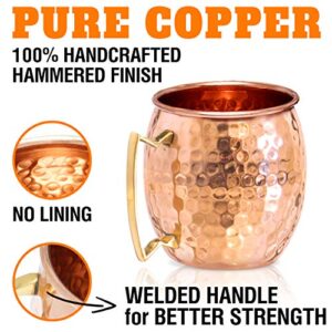 Benicci Moscow Mule Copper Mugs - Set of 4-100% HANDCRAFTED - Food Safe Pure Solid Copper Mugs - 16 oz Gift Set with BONUS: Premium Quality Cocktail Copper Straws and Jigger!