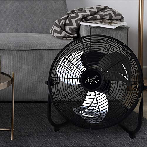 Vie Air 12 Inch Industrial Powerful and Quiet Heavy Duty Metal Floor Fan, Black