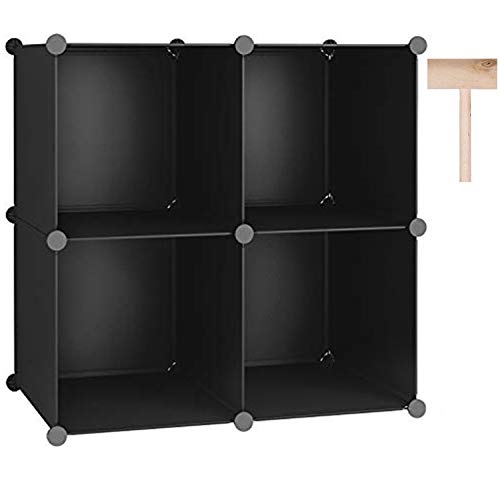 C&AHOME Cube Storage Organizer, 4-Cube Shelves Units, Closet Cabinet, DIY Plastic Modular Book Shelf, Ideal for Bedroom, Living Room, Office, 24.8" L x 12.4" W x 24.8" H Black SHS04A