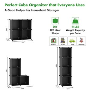 C&AHOME Cube Storage Organizer, 4-Cube Shelves Units, Closet Cabinet, DIY Plastic Modular Book Shelf, Ideal for Bedroom, Living Room, Office, 24.8" L x 12.4" W x 24.8" H Black SHS04A