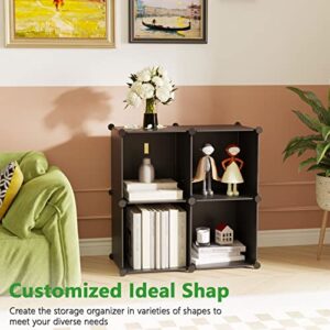 C&AHOME Cube Storage Organizer, 4-Cube Shelves Units, Closet Cabinet, DIY Plastic Modular Book Shelf, Ideal for Bedroom, Living Room, Office, 24.8" L x 12.4" W x 24.8" H Black SHS04A