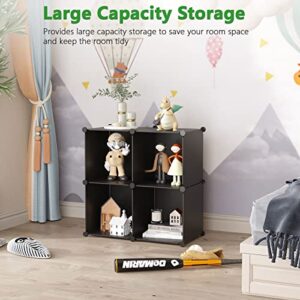 C&AHOME Cube Storage Organizer, 4-Cube Shelves Units, Closet Cabinet, DIY Plastic Modular Book Shelf, Ideal for Bedroom, Living Room, Office, 24.8" L x 12.4" W x 24.8" H Black SHS04A