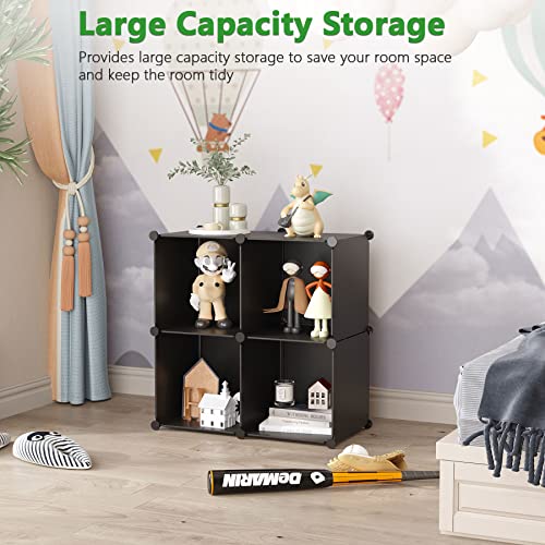 C&AHOME Cube Storage Organizer, 4-Cube Shelves Units, Closet Cabinet, DIY Plastic Modular Book Shelf, Ideal for Bedroom, Living Room, Office, 24.8" L x 12.4" W x 24.8" H Black SHS04A