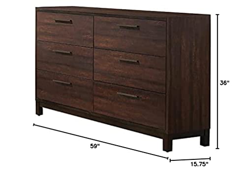 Coaster Home Furnishings Edmonton Dresser with Six Dovetail Drawers Rustic Tobacco and Dark Bronze