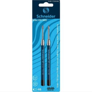 schneider slider 755 xb ballpoint pen refill, black, pack of 2 (175691)