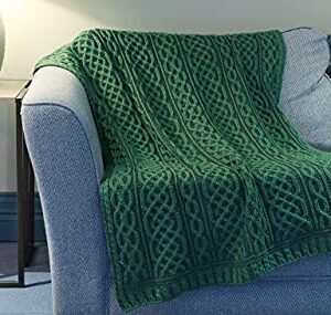 Carraig Donn Irish Cable Knit Blanket Celtic Aran Throw - 100% Merino Wool Made in Ireland - 40"x 55" (102 x 140 cm)(Kiwi/Connemara Green)