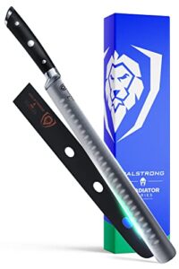 dalstrong slicing knife - 12 inch - gladiator series elite - granton edge - forged high-carbon german steel kitchen knife - g10 handle - razor sharp carving knife - w/sheath - slicer - nsf certified