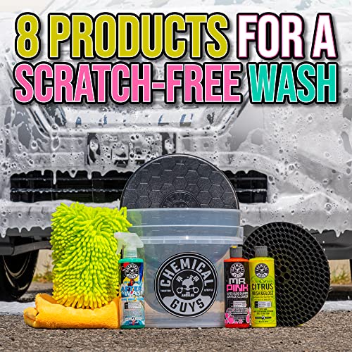 Chemical Guys HOL_128 Car Cleaning Kit, with Car Wash Soap, Bucket and 16oz Car Care Cleaning (8 Items)