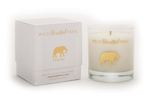 Lavender and Vanilla Organic Aromatherapy Candle with Pure Essential Oils for Stress Relief and Sleep - Dream Elephant Luxury Candle by Wild Beautiful Free