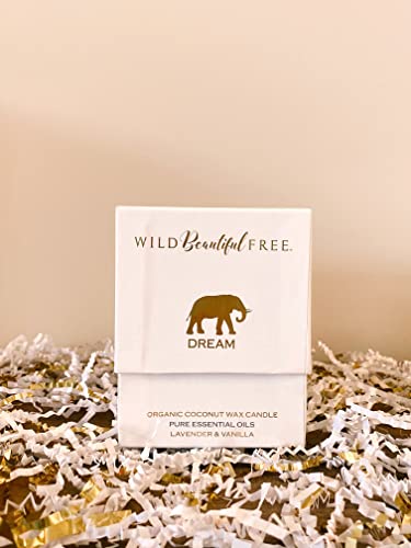 Lavender and Vanilla Organic Aromatherapy Candle with Pure Essential Oils for Stress Relief and Sleep - Dream Elephant Luxury Candle by Wild Beautiful Free