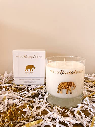 Lavender and Vanilla Organic Aromatherapy Candle with Pure Essential Oils for Stress Relief and Sleep - Dream Elephant Luxury Candle by Wild Beautiful Free