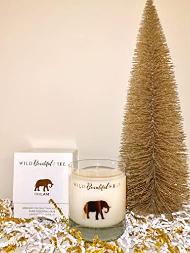 Lavender and Vanilla Organic Aromatherapy Candle with Pure Essential Oils for Stress Relief and Sleep - Dream Elephant Luxury Candle by Wild Beautiful Free