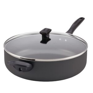 farberware dishwasher safe nonstick jumbo cooker/saute pan with helper handle - 6 quart, black