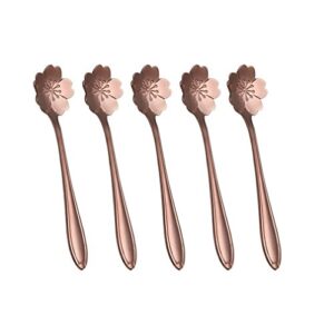 verdental coffee scoops, stainless steel tableware creative sakura flower pattern coffee spoons stirring spoon sugar spoon teaspoon (rose gold)