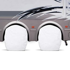 smart design rv wheel covers - model 4 - protects against rust & outside storage damage - trailer, semi trucks, travel, & large vehicle tires (2-pack) (fits 32-34.5" diameter wheels) [white w/ felt]