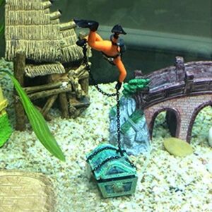 Saim Aquarium Treasure Chest Diver Fish Tank Landscape Ornament Air Bubbler Decorations