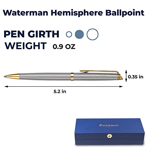 Dayspring Pens Personalized Waterman Pen | Engraved Waterman Hemisphere Stainless Gold Trim Ballpoint Pen. Personalized and Shipped in One Business Day