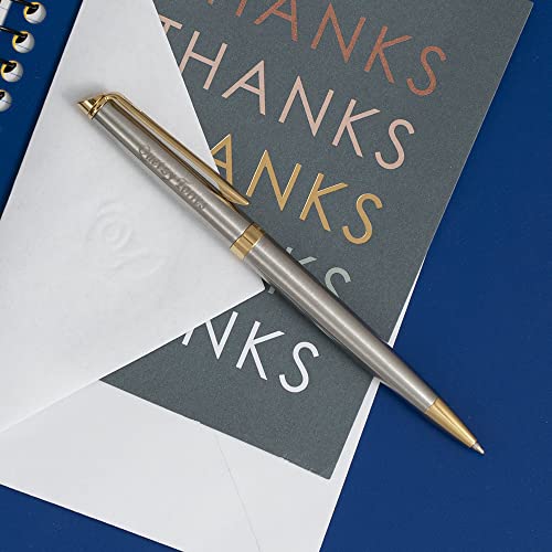 Dayspring Pens Personalized Waterman Pen | Engraved Waterman Hemisphere Stainless Gold Trim Ballpoint Pen. Personalized and Shipped in One Business Day