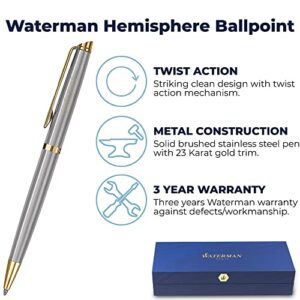 Dayspring Pens Personalized Waterman Pen | Engraved Waterman Hemisphere Stainless Gold Trim Ballpoint Pen. Personalized and Shipped in One Business Day