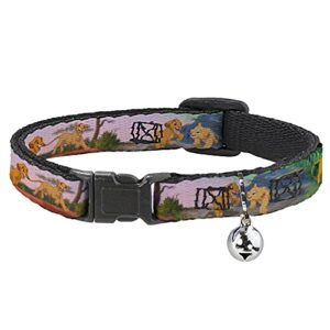 buckle-down cat collar breakaway lion king simba nala growing up scenes, multicolor, 1/2" wide - fits 8-12" neck - medium (bac-wdy039-nm)