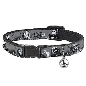 buckle-down breakaway cat collar - nbc jack & sally cemetery scene gray/black/white - 1/2" wide - fits 8-12" neck - medium