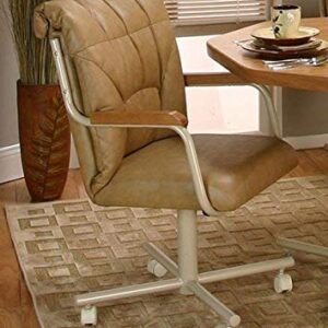 Caster Chair Company Casual Rolling Caster Dining Chair with Honey Oak Wood Arms and Buff Leatherette Seat and Back (1 Chair)