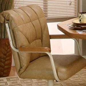 Caster Chair Company Casual Rolling Caster Dining Chair with Honey Oak Wood Arms and Buff Leatherette Seat and Back (1 Chair)