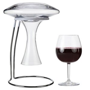 lily's home wine decanter drying stand with rubber coated top to prevent scratches, includes cleaning brush, for standard large bottomed wine decanters, decanter and wine glass not included