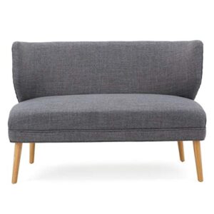 gdfstudio christopher knight home desdemona mid-century modern fabric settee, light gray, natural finish