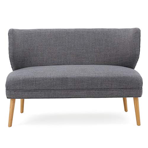 GDFStudio Christopher Knight Home Desdemona Mid-Century Modern Fabric Settee, Light Gray, Natural Finish