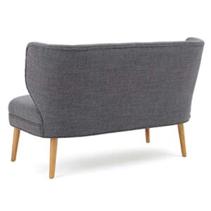 GDFStudio Christopher Knight Home Desdemona Mid-Century Modern Fabric Settee, Light Gray, Natural Finish