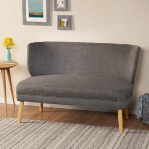 GDFStudio Christopher Knight Home Desdemona Mid-Century Modern Fabric Settee, Light Gray, Natural Finish