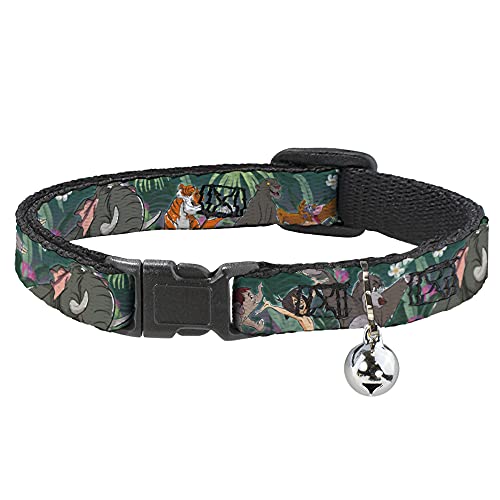 Buckle-Down Breakaway Cat Collar - The Jungle Book 8-Character Group Greens - 1/2" Wide - Fits 8-12" Neck - Medium