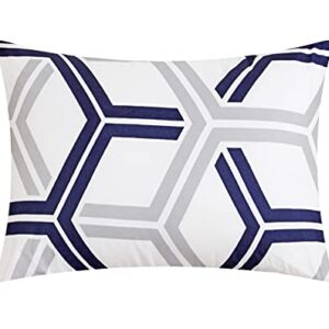 Chic Home Marcia 4 Piece Comforter Set Printed Pinch Pleated Ruffled and Reversible Geometric Design with Decorative Pillow and Sham, Full/Queen, Navy