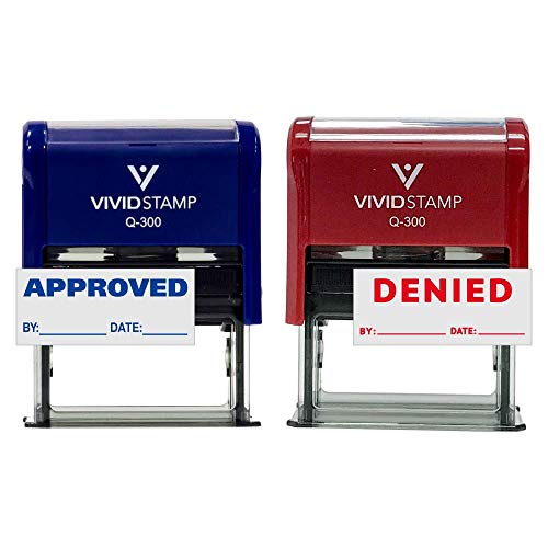 Approved/Denied by Date Self Inking Rubber Stamp - 2 Pack (Blue Ink/Red Ink) Large