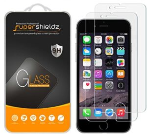 (2 pack) supershieldz designed for iphone 6s and iphone 6 tempered glass screen protector, anti scratch, bubble free