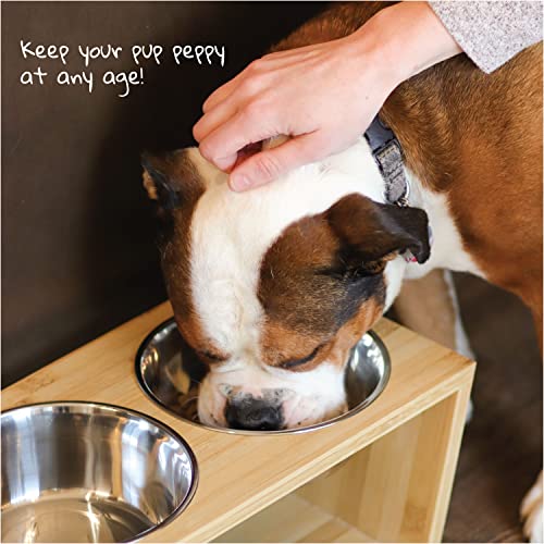 Pawfect Pets Elevated Dog Bowl Stand- 7" Raised Dog Bowl for Medium Dogs. Pet Feeder with Four Stainless Steel Bowls.