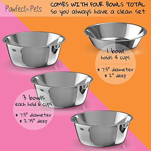 Pawfect Pets Elevated Dog Bowl Stand- 7" Raised Dog Bowl for Medium Dogs. Pet Feeder with Four Stainless Steel Bowls.